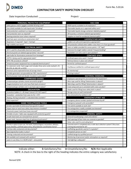 Contractor Safety Checklist Contractor Safety Checklist