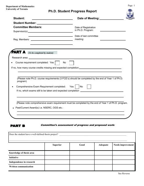 Ph D Student Progress Report