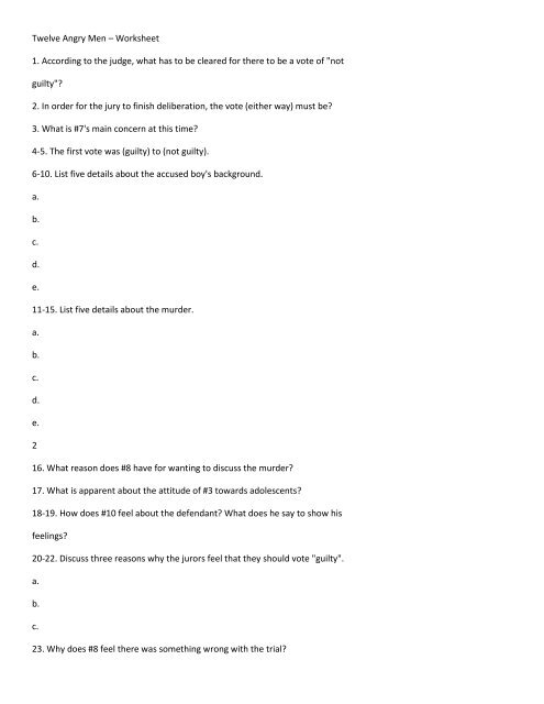 Twelve Angry Men – Worksheet 1. According to the judge, what has ...