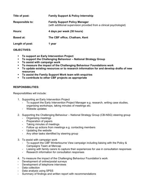 JOB DESCRIPTION - draft - Challenging Behaviour Foundation