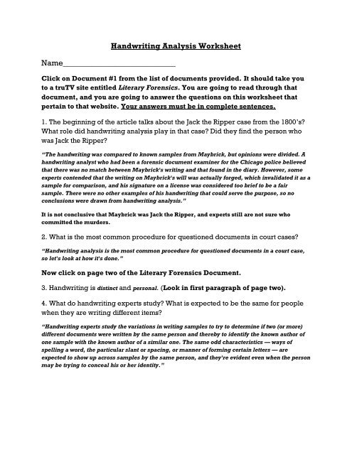 Handwriting Analysis Worksheet