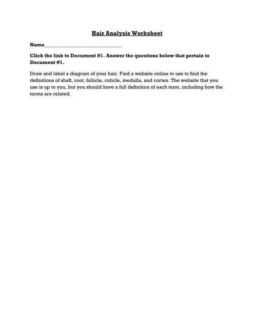 Hair Analysis Worksheet