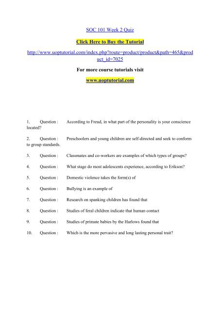 SOC 101 Week 2 Quiz/Uoptutorial