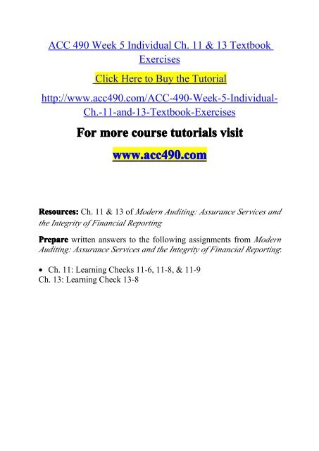 ACC 490 Week 5 Individual Ch. 11 & / acc490dotcom