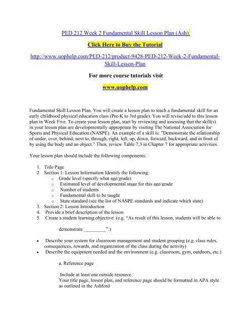 PED 212 Week 2 Fundamental Skill Lesson Plan