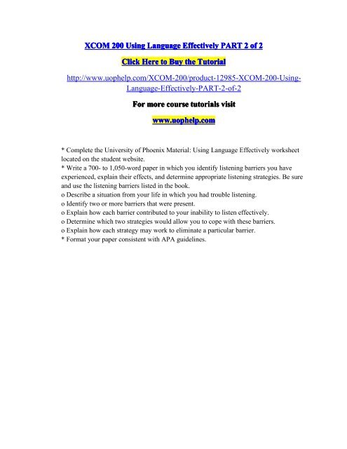 XCOM 200 Using Language Effectively PART 2 of 2/Course tutorial/uophelp