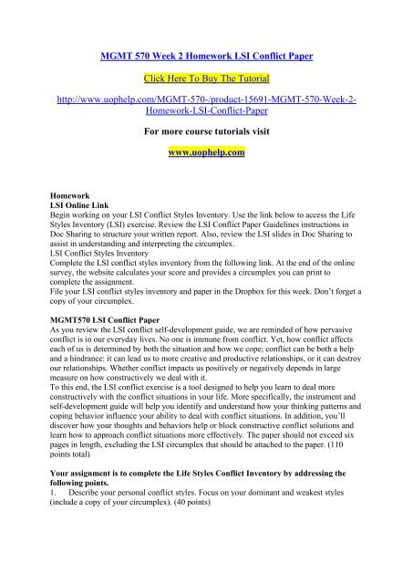 MGMT 570 Week 2 Homework LSI Conflict Paper/ UOPHELP