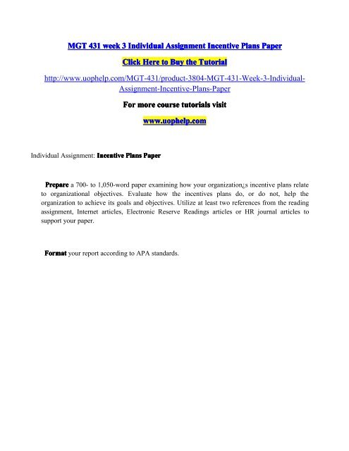 MGT 431 week 3 Individual Assignment Incentive Plans Paper.pdf