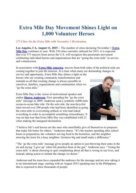 Extra Mile Day Movement Shines Light on 1,000 Volunteer Heroes