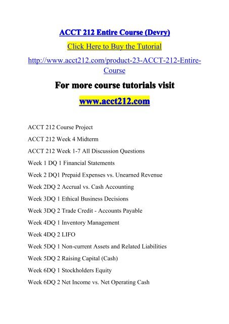 ACCT 212 Entire Course (Devry) / acct212dotcom ACCT 212 Entire Course (Devry) / acct212dotcom