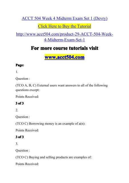 ACCT 504 Week 4 Midterm Exam Set 1 / acct504dotcom