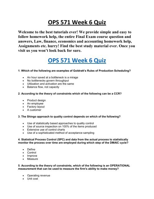 OPS 571 Week 6 Quiz UOP Study Material