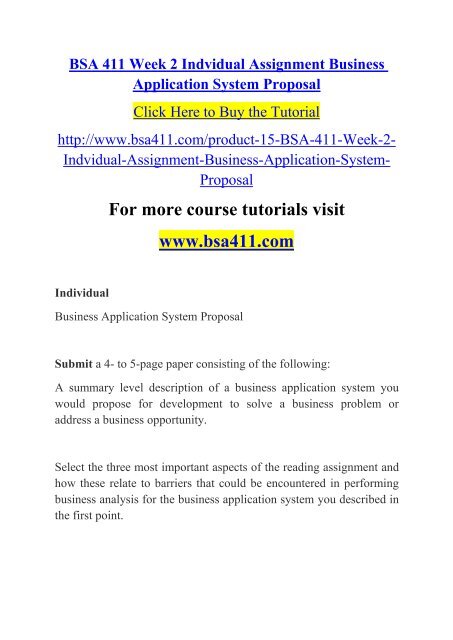 BSA 411 Week 2 Indvidual Assignment Business Application System Proposal