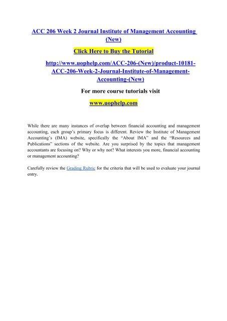 ACC 206 Week 2 Journal Institute of Management Accounting