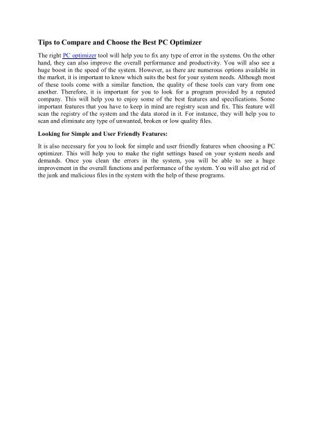 Tips to Compare and Choose the Best PC Optimizer.pdf