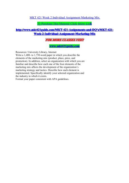 MKT 421 Week 2 Individual Assignment Marketing Mix.pdf