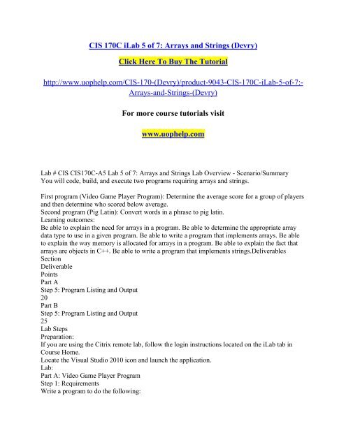 CIS 170C iLab 5 of 7/uophelp