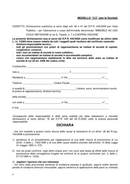 MODELLO “C/2” (per le