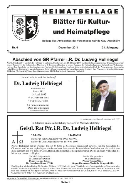 Dr. Ludwig Hellriegel - der Carl-Brilmayer-Gesellschaft