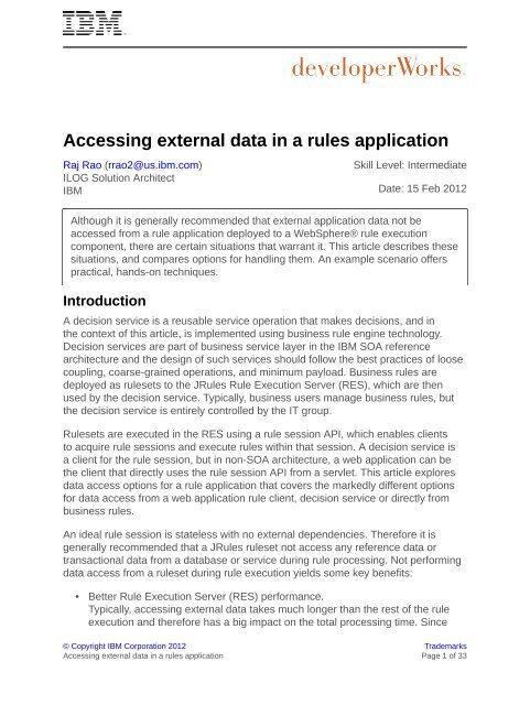 Accessing external data in a rules application - IBM