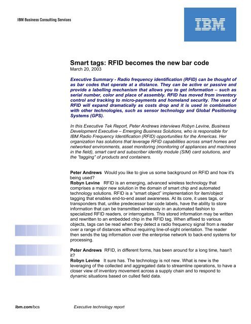 Smart tags: RFID becomes the new bar code - IBM