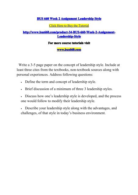 BUS 660 Week 2 Assignment Leadership Style