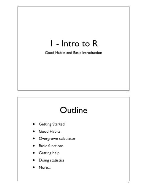 1 - Intro to R Outline