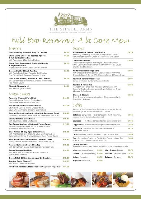 Wild Boar Restaurant A la Carte Menu