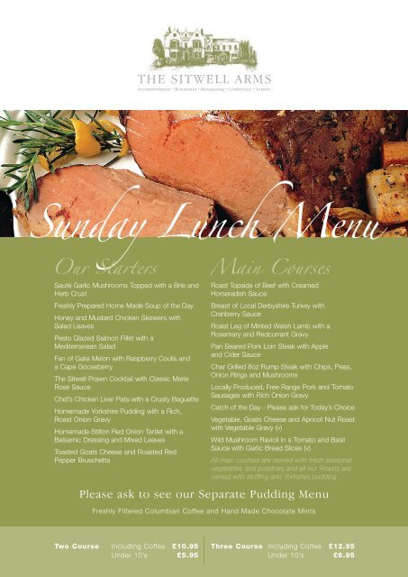 Sunday Lunch Menu