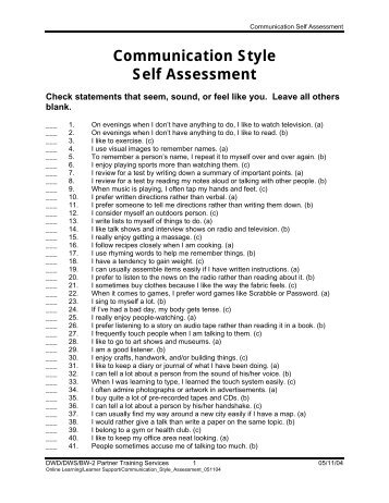 Communication style self assessment quiz - rewawhere