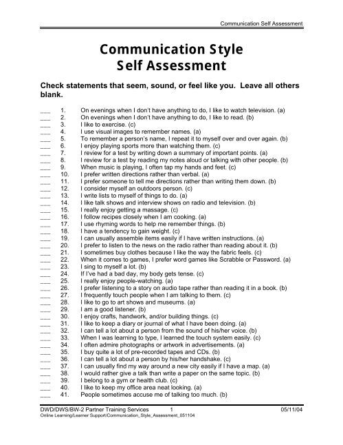 Communication Style Self Assessment