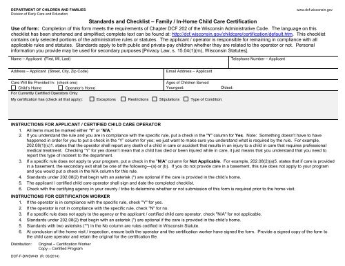 Standards and Checklist â Family / In-Home Child Care Certification