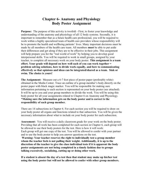 Anatomy and Physiology Body Poster Assignment