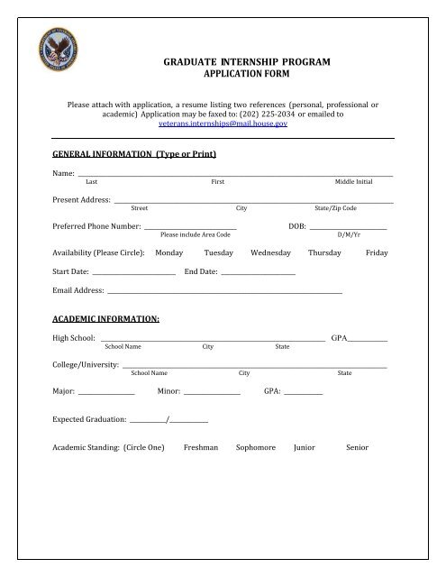 GRADUATE INTERNSHIP PROGRAM APPLICATION FORM