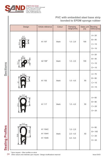 Sealing Profiles Sections - Sand profile