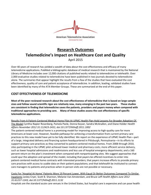 Examples of Research Outcomes Telemedicine's Impact on ...