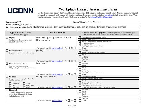 Hazard Assessment Form Template