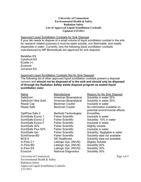List Of Approved Liquid Scintillation Cocktails Environmental