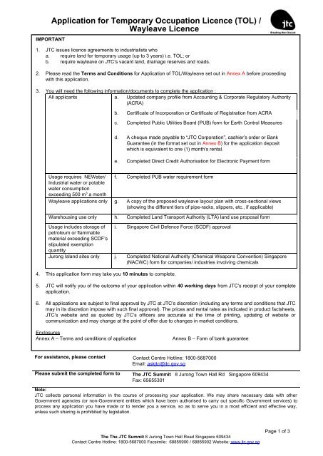 Application for Temporary Occupation Licence (TOL) / Wayleave Licence