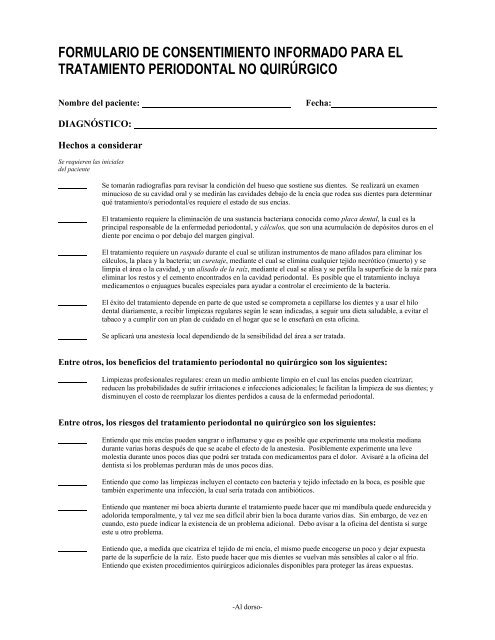formulario de consentimiento informado para el tratamiento ...