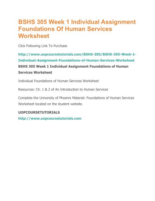 BSHS 305 Week 1 Individual Assignment Foundations Of Human Services ...