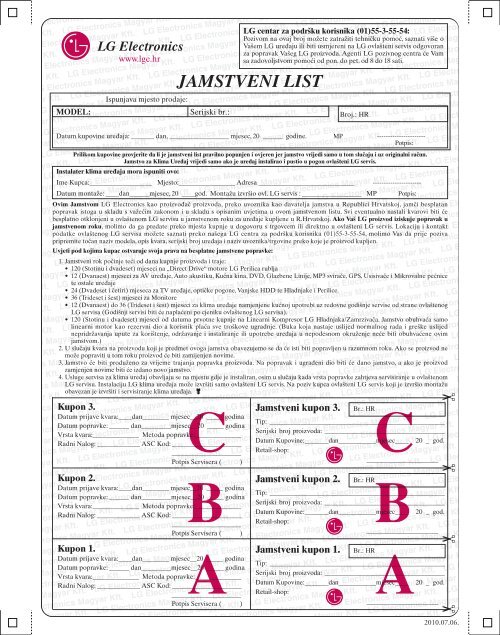 JAMSTVENI LIST - LG Electronics