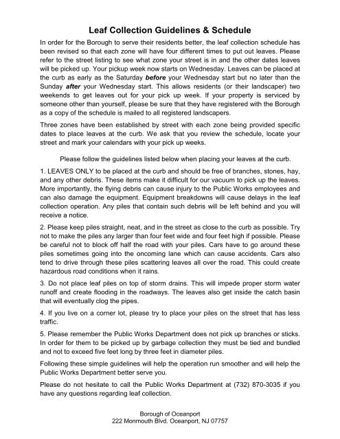 Leaf Collection Guidelines & Schedule