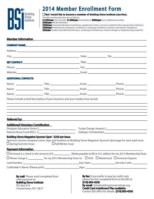 2014 Member Enrollment Form - Building Stone Institute