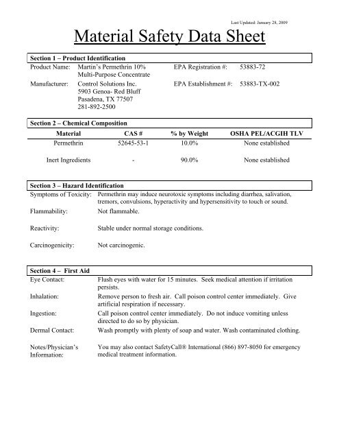 Martins Permethrin 10% MSDS - Do My Own Pest Control