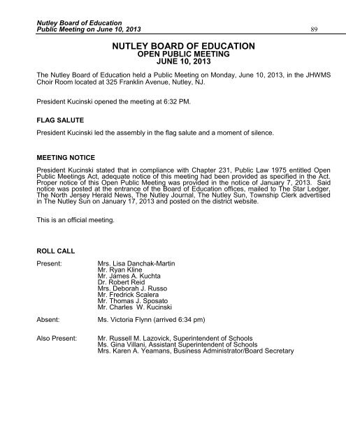 NUTLEY BOARD OF EDUCATION