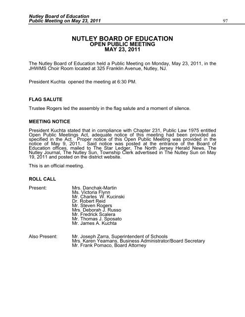 NUTLEY BOARD OF EDUCATION