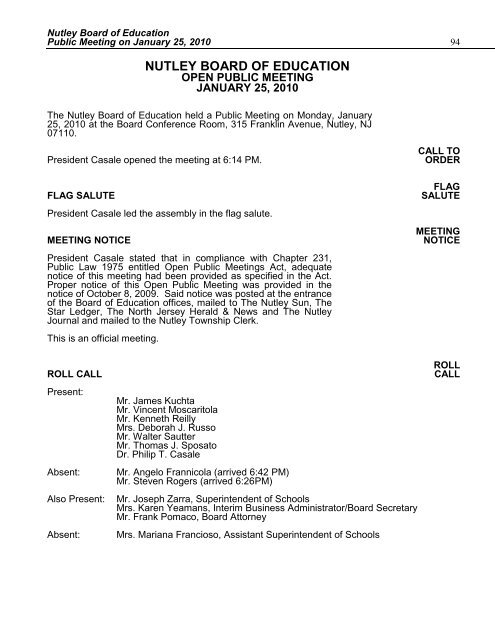 NUTLEY BOARD OF EDUCATION