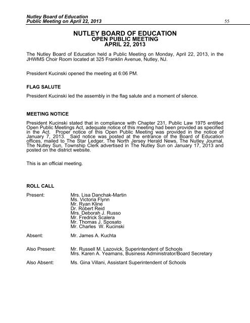 NUTLEY BOARD OF EDUCATION