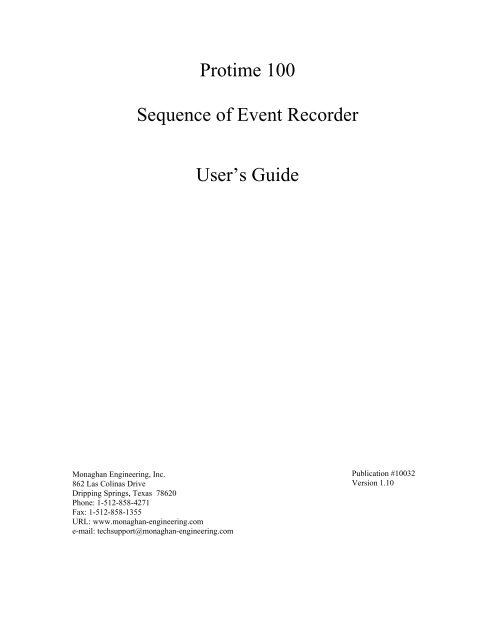 Protime 100 Sequence of Event Recorder User’s Guide